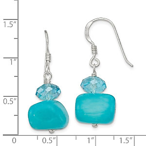 925 Sterling Silver Aquamarine Rhinestone Crystals Blue Jade Drop Dangle Earrings