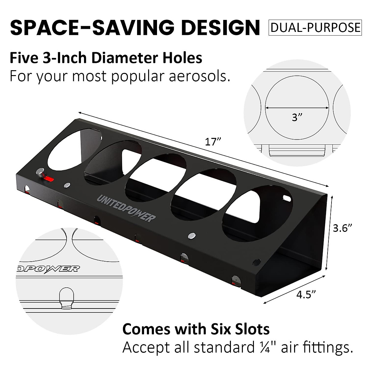UNITEDPOWER Pneumatic Tool Holder Lockable/Aerosol Rack Combo, Wall Mounted Spray Can Bottle Holder, Air tool organizer, for Garage and Workspace, 5 Cans and 6 slots