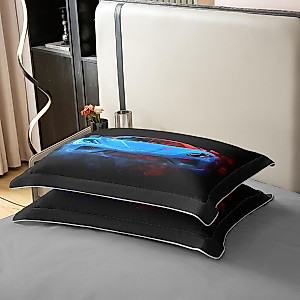 jejeloiu Race Car Duvet Cover 100% Cotton Full Size Speed Sports Car Bedding Cotton Duvet Cover Set Extreme Sports Bedding Set Automobile Comforter Cover Set Car Red Blue Bedspread Cover