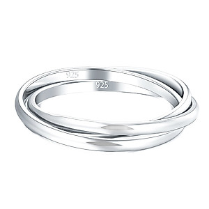 BORUO 925 Sterling Silver Ring, Fidget Ring Anxiety Ring, Triple Row Rolling Interlocking Stacking Rings, High Polish Rings for Women, Men Each Band Width 1.8mm Size 12