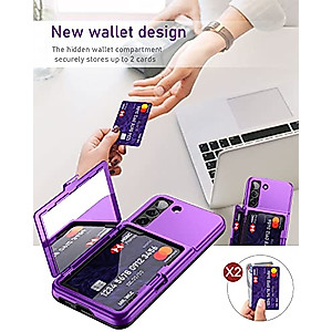 WeLoveCase Samsung Galaxy S22 Case Wallet Case with Credit Card Holder & Hidden Mirror, All-Round Protection Shockproof Phone Cover Designed for Samsung Galaxy S22 5G, 6.1 inch Purple