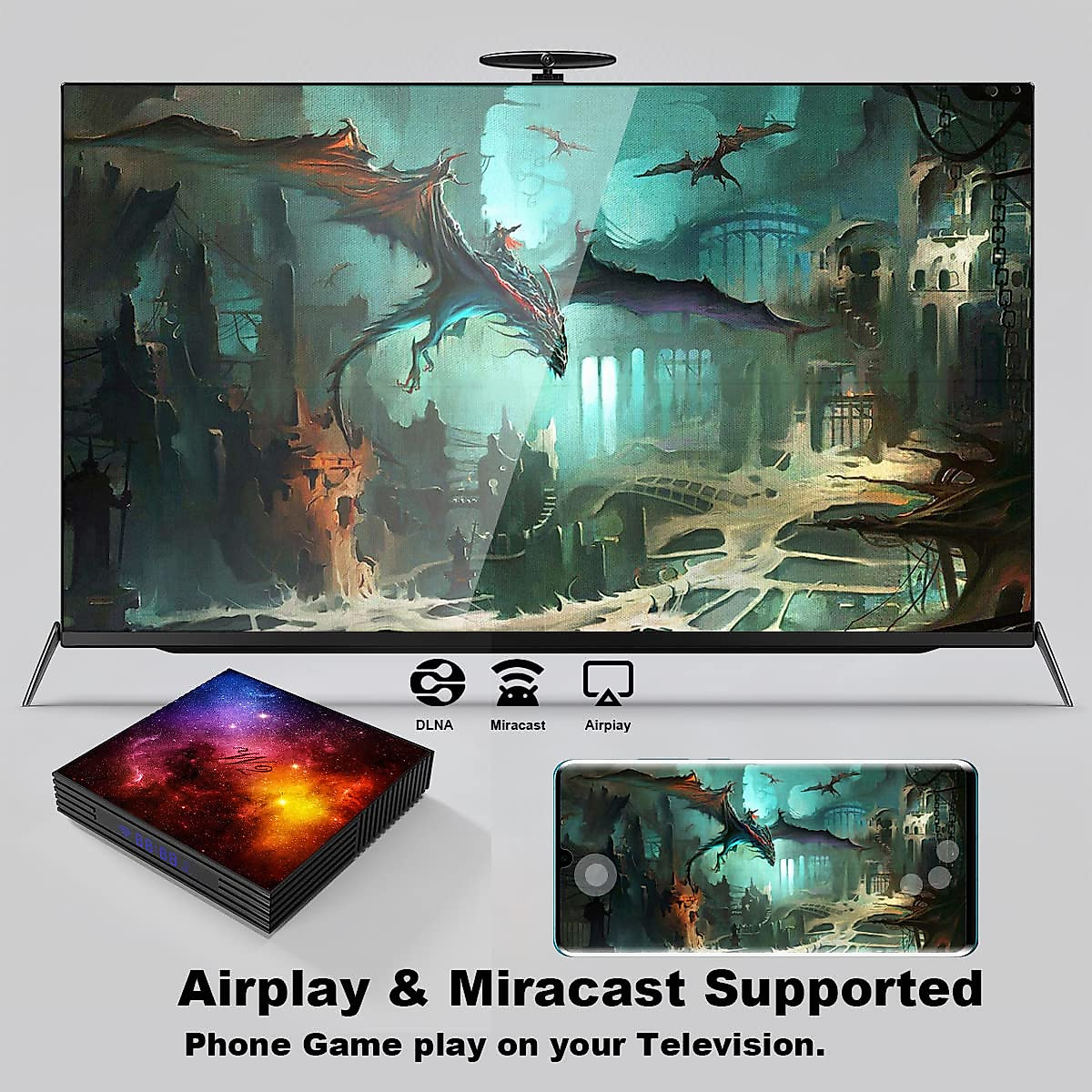 Android 11 TV Box 4GB RAM 64GB ROM W2 Mali-G31 Smart Set Top Box Builtin 2.4G/5G WiFi Bluetooth 4.2, Media Player Support 3D 4K UHD Videos, with Wireless Mini Keyboard