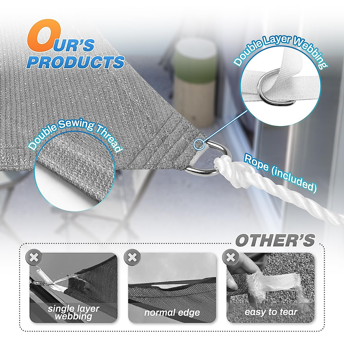 TANG Sunshades Depot 6x6 Feet Sun Shade Sail Square Canopy Shade Cover UV Block for Backyard Pergola Porch Deck Garden Patio Outdoor Activities Gray