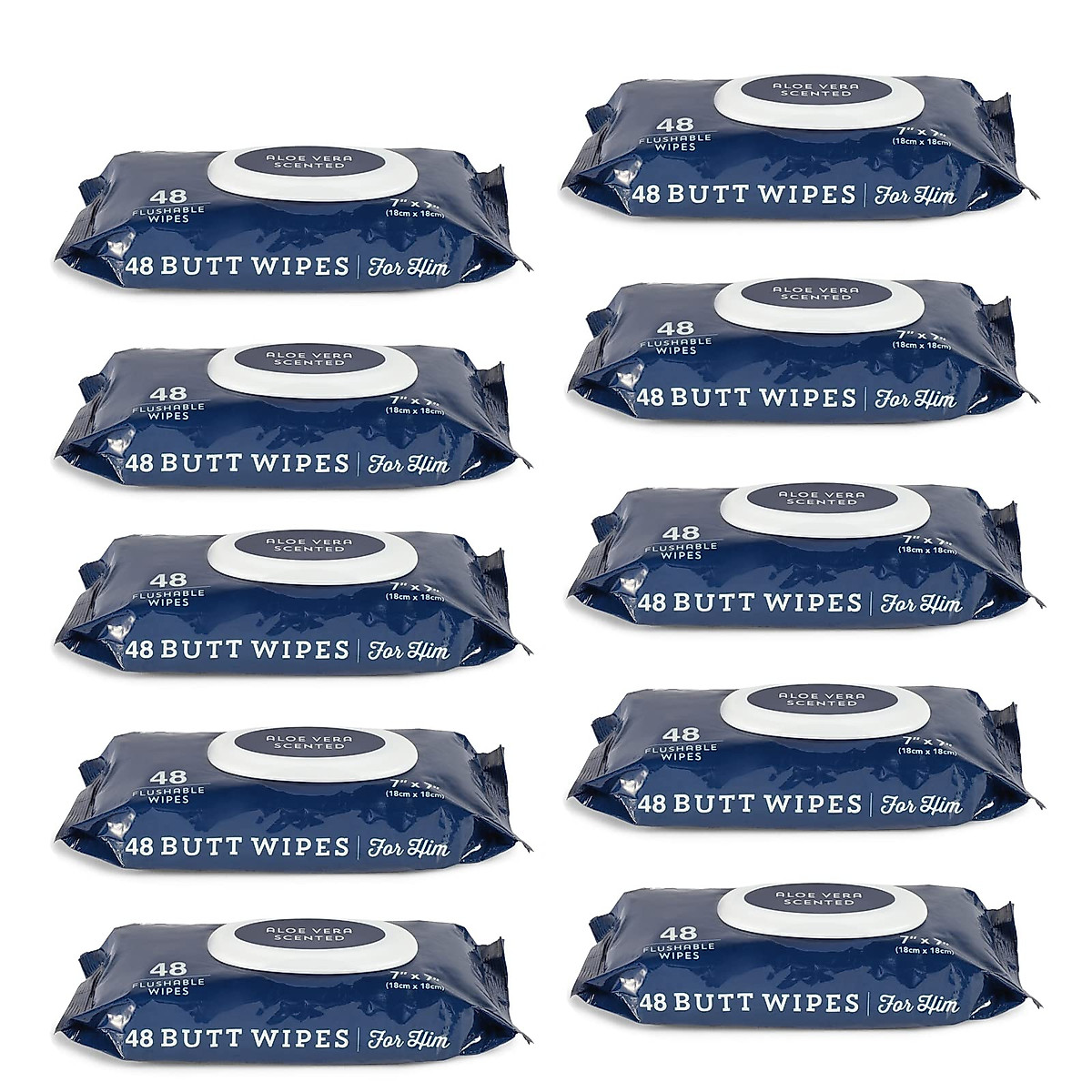 Butt Wipes for Him, Aloe Vera Scent Flushable Wet Wipes for Men (10 Pack, 480 Wipes)