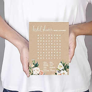 Andaz Press Peach Coral Kraft Brown Rustic Floral Garden Party Wedding Collection, Word Search Bridal Shower Game Cards, 20-Pack