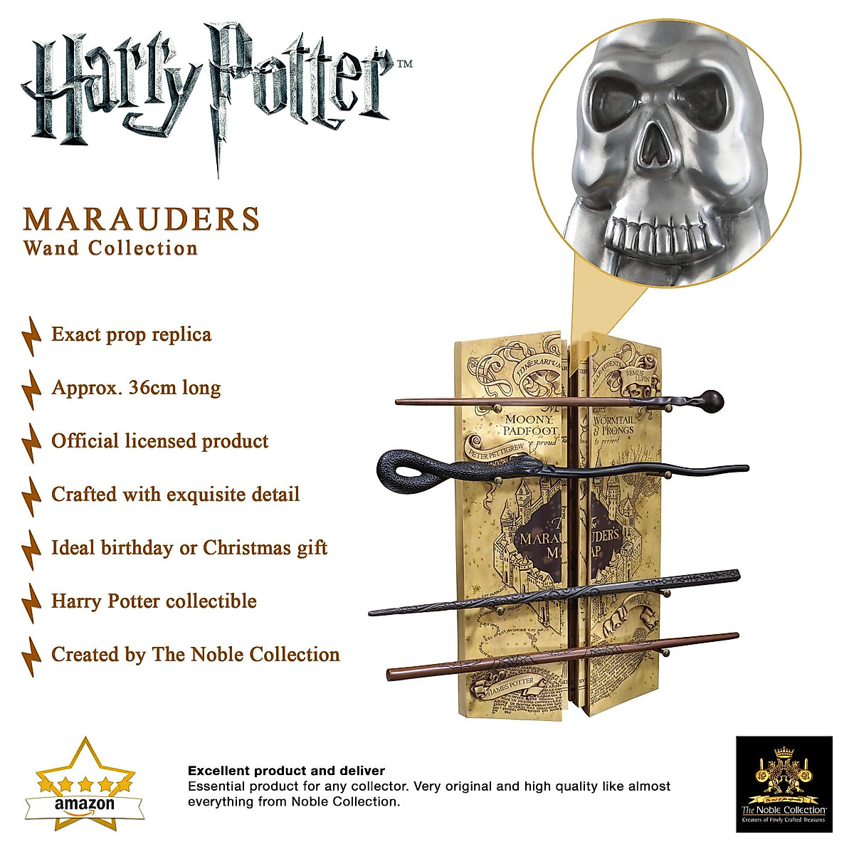 The Noble Collection Harry Potter Marauders Wand Set with Display Stand - 31.5in (43cm) 4 Wizard Wands with Marauders Map Display Stand - Officially Licensed Film Set Movie Props Wands Gifts