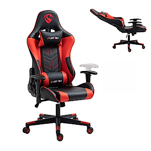 ALINUNU Gaming Chair, Video Game Chair, Computer Office Chair, High-back Ergonomic Racing Seat, Lumbar Support, Adjustable Backrest, Can Recline Gaming Chair (RED)