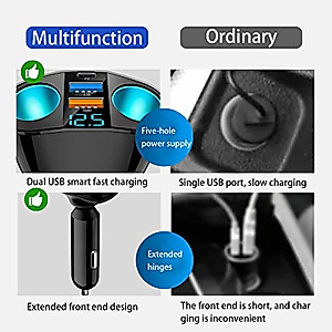 Car Cigarette Lighter Splitter, 2-Socket Cigarette Lighter Adapter with LED Voltmeter, Dual USB QC3.0 Type-C 20W PD Fast Car Charger, 12V/24V Car Splitter Adapter for Smart Phone GPS Dash Cam