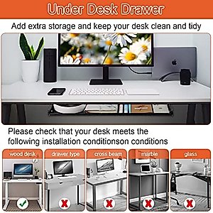 Lilithye Keyboard Tray Under Desk Drawer, 21.6 x 10.2inch Ergonomic Keyboard Tray Heavy-Duty Metal Slide-Out Platform Keyboard Tray for Home Office Computer Desk (Black)