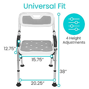 Vive Shower Chair For Elderly And Disabled - Folding Seat With Arms And Back - Foldable Bathroom Chairs For Sitting, Inside Shower - Portable For Travel - Fold Down, Collapsible, Compact & Comfortable