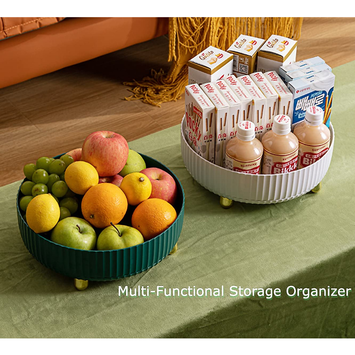 Hibekol 360° Makeup Organizer - 8.66" Diameter Spinning Skincare Perfumes Organizer - Cosmetics Organizer for Vanity Countertop and Bathroom Dresser - Lazy Susan Storage Box (White)