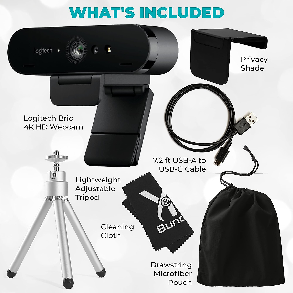 Logitech Brio 4K HD Webcam [Latest Version] with Microphone for Desktop with Tripod & Universal Mount -Logitech Webcam USB Computer Camera -Ultra Pro Wide Angle Webcam Streaming Equipment for Meetings