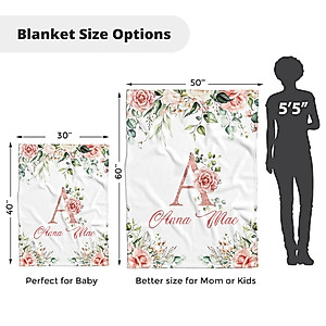Honestchi Floral Personalized Baby Blankets for Girls - Custom Baby Girl Blanket - Customized Baby Gifts with Name - Soft, Lightweight & Giftable