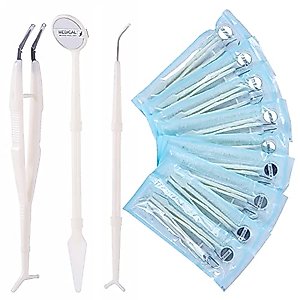 JMU 20 Pack Disposable Dental Examination Kit, 3Pcs Basic Instruments Set, Sterile Packaging, Dental Mirror Explorer Probe Plier, Oral Cleaning Hygiene Kit Dentist Tools