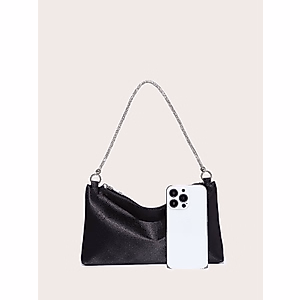 GORGLITTER Women's Satin Evening Handbag Wedding Prom Clutch Purse Party Formal Cocktail Clutches Shoulder Bag Black One Size