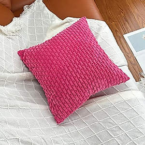 16x16 Throw Pillow Covers Set of 2, Decorative Boho Covers for Bed, Couch Fluffy Pillow Cover for Living Room, Neutral Home Décor Accent for Sofa - Hot Pink