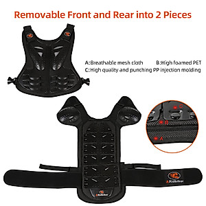 Kids Dirt Bike Gear Chest Protector Motocross Gear Motorcycle Armor Vest Elbow Guard Knee Shin Guard Pads Youth Motorcycle Protective Gear (Black, L:(Height:51.18"-57.08"))