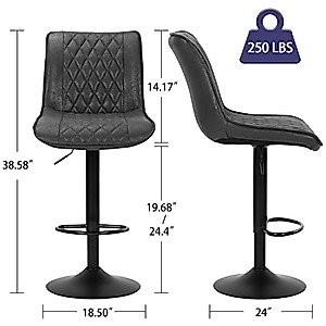 Wolmics bar stools Set of 2, Height Adjustable Counter Height bar stools with Thicken Cushion and Back,Vintage Leather Modern bar Chairs for Home and Kitchen Counter