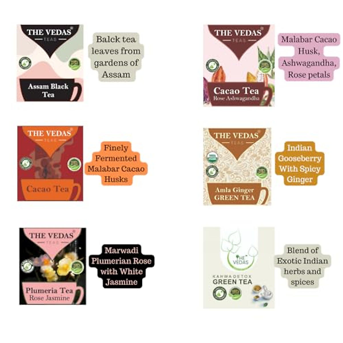 The Vedas Book Of Tea Gift Set | Assorted Tea Bags Gift Box | 12 Exotic Herbal Tea Blends | 4 Units of Each Variety, Net 48 | Best for Corporate Gifting | Tea Gift Hamper