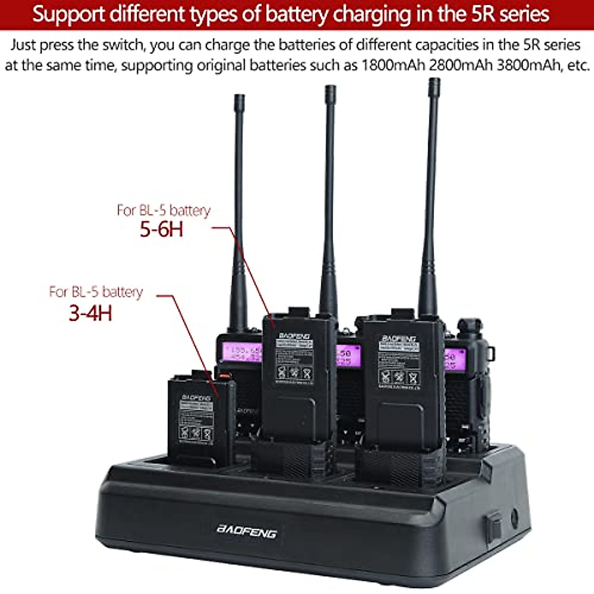 Baofeng UV-5R Six Way Charger Two Way Radio Multi Unit Charger Station for UV-5R UV-5R+ UV-5RE UV-5RTP UV-5X3 BF-F8HP RT-5R RT-5RV MK4 Radio and Battery