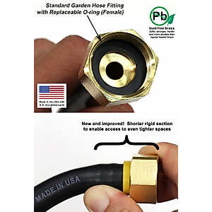 Winterize Sprinkler Systems and Outdoor Faucets: Air Compressor Quick-Connect Plug To Female Garden Hose Faucet Blow Out Adapter with Shut Off Valve (Lead-Free Brass), 14" Long