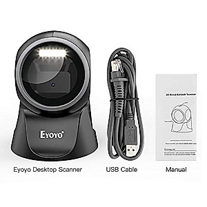 Eyoyo 1D 2D Desktop Barcode Scanner, with Automatic Sensing Scanning Omnidirectional Hands-Free Barcode Reader QR Screen Scanning Platform Scanner for POS PC Supermarket Bookstore Retail Mall