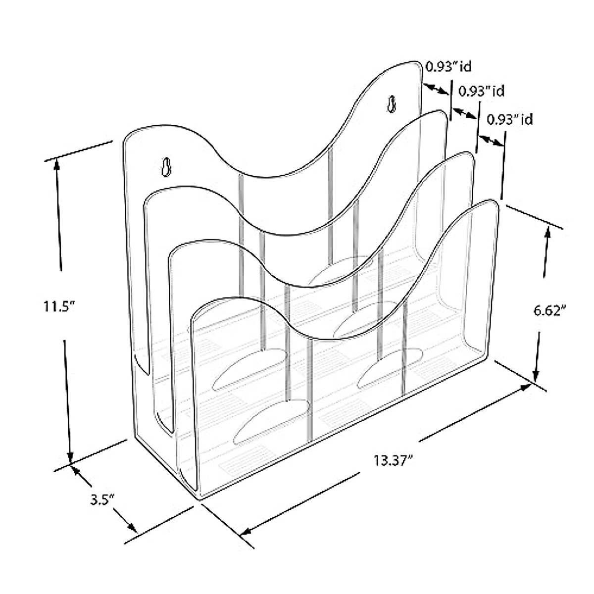 Azar Displays 250099 Three Tier File and Brochure Desktop Wall Organizer Holder with Dividers brochure display stand acrylic file holder, Clear