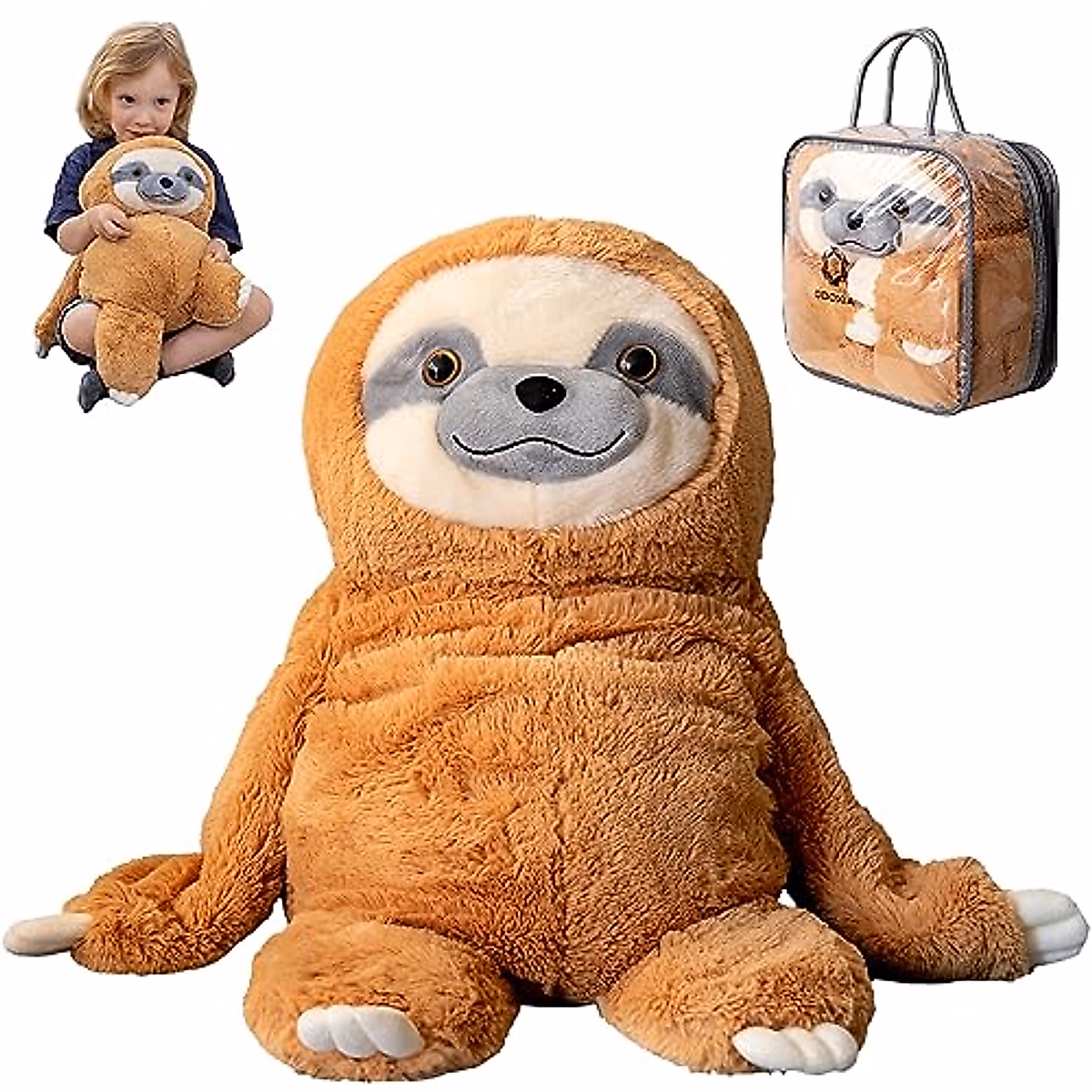 Weighted Stuffed Animal for Anxiety | Calming & Comforting 5 Lbs | Weighted Plush Animal Sloth | Anxiety Stuffed Animals for Adults & Kids | Carrying Bag Included | Machine Washable Weighted Plushie