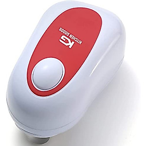 Kitchen Goods Electric Can Opener - One Touch Push of a Button, No Sharp Edge, Food Safe, Cordless Battery Operated, Portable Handheld and Easy to Operate for Adults & Seniors - White & Red