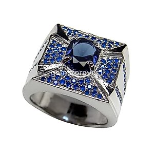 GemsNJewelry 925 Sterling Silver Ring,Gemstone Ring,Natural Blue Sapphire Ring,Wedding Ring,Statement Ring,Women's Ring,Engagement Ring,Ring For Him_Gold_US:-10