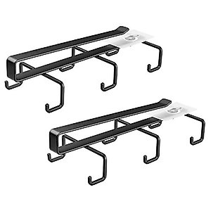 ECROCY Mug Holder Under Cabinet, 2pcs Mug Organizer for Kitchen Cabinet with Extra Large Hook Distance, Fit for 1 Inch Thickness Flat Buttom Cabinet Without Any Lip