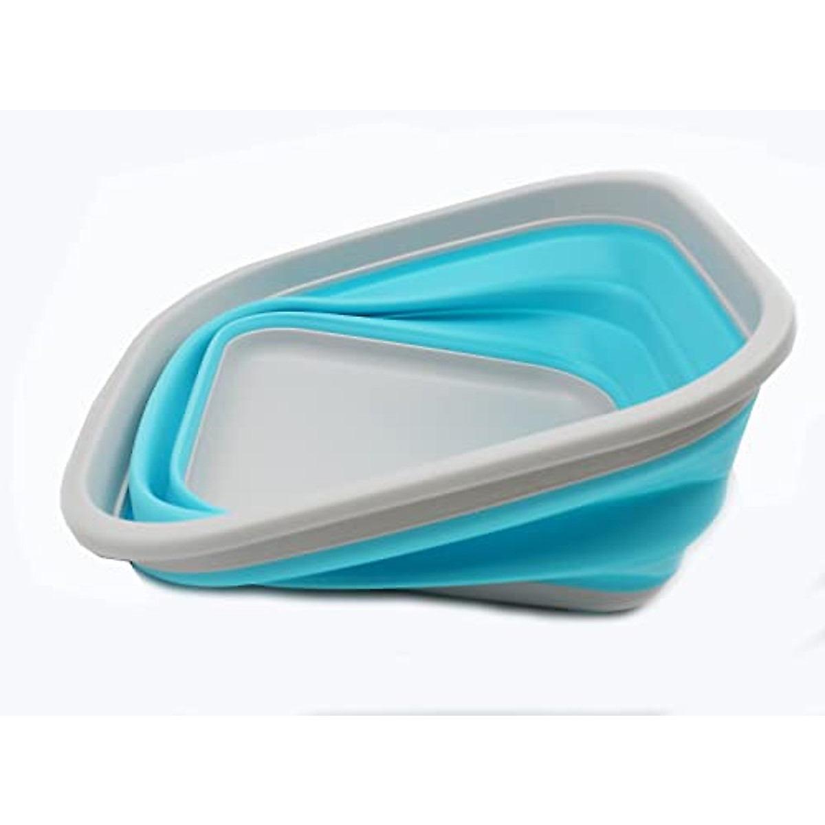 SAMMART 5.5L (1.4 Gallons) Collapsible Tub - Foldable Dish Tub - Portable Washing Basin - Space Saving Plastic Washtub (Grey/Cyanine, 1)