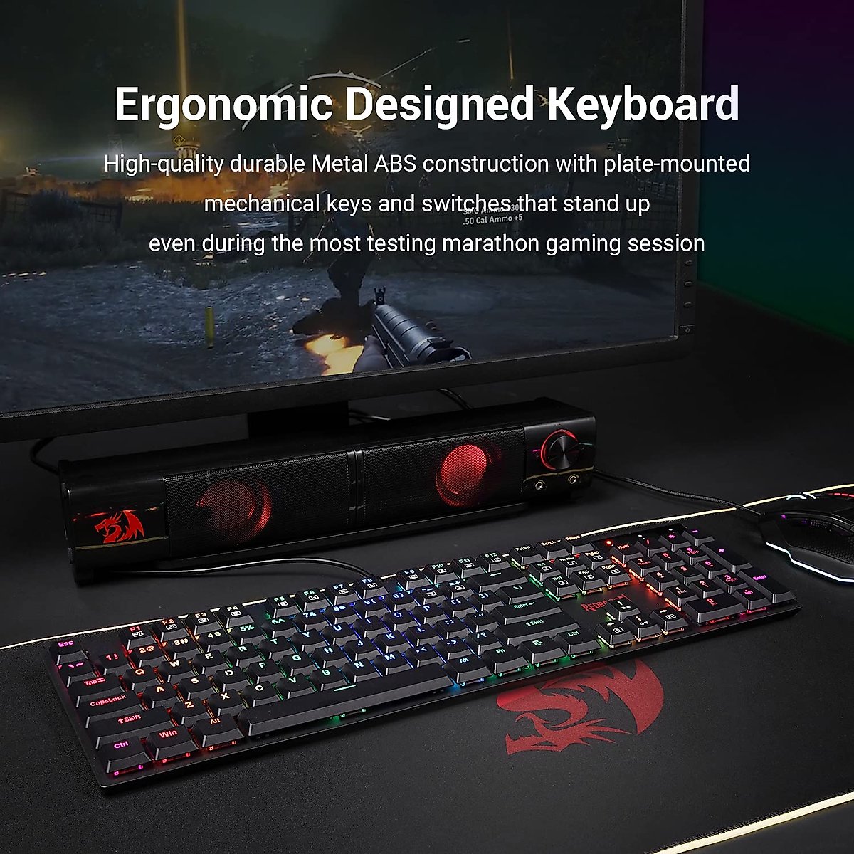 Redragon Mechanical Gaming Keyboard RGB LED Backlit Low Profile Wired Macro 96 Keys Red Switches, for Windows Gaming PC, Black