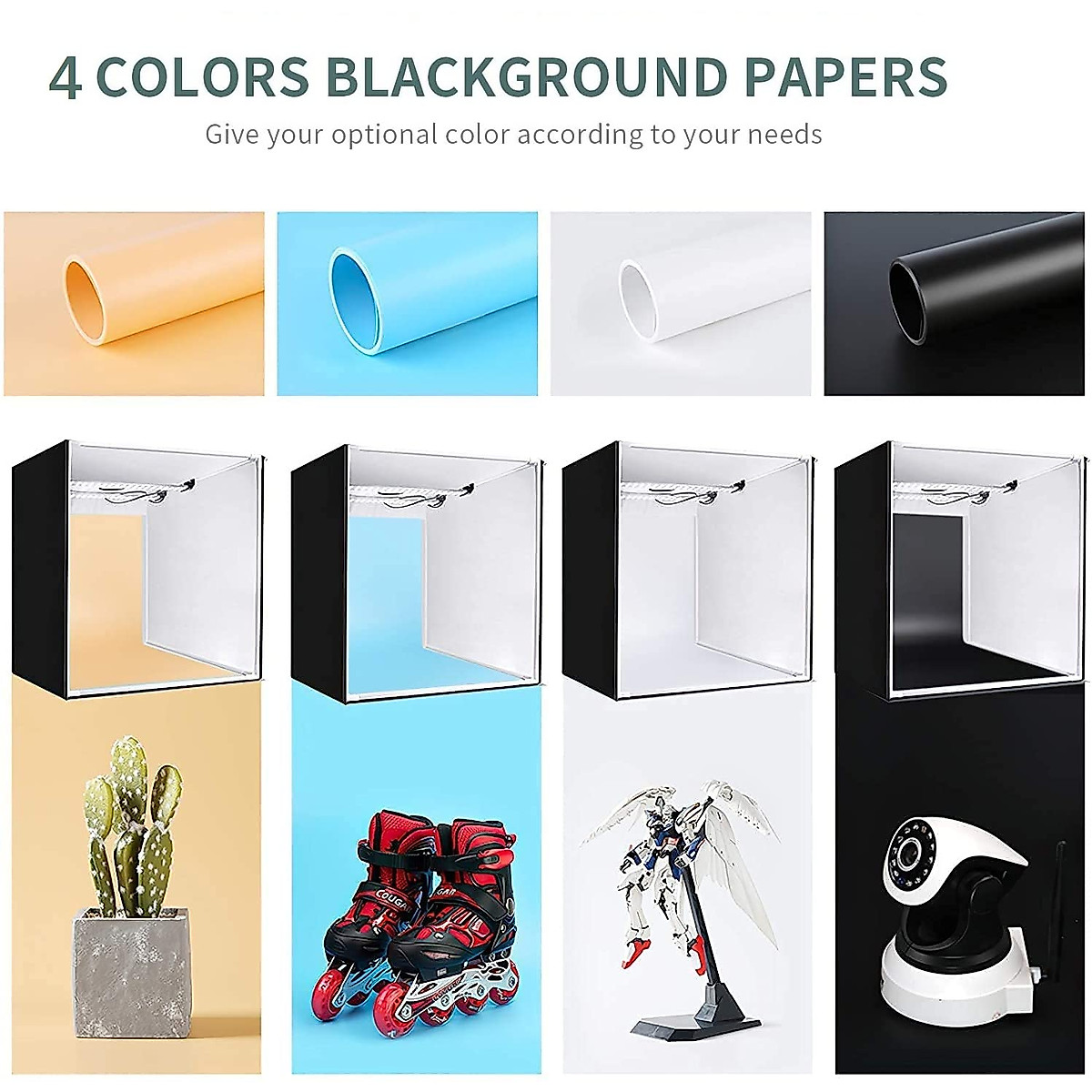 FOSITAN Photo Box, Photo Light Studio Box 35"/90cm 126 LED Light Photo Shooting Tent Table Top Photography Lighting Kit with 4 Background Paper and CRI95+ for Photography