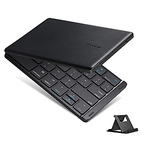 iClever BK06 Mate Foldable Bluetooth Keyboard, Wireless Portable Keyboard - Pocket Size Multi-Device Keyboard, Ultra Slim Leather Keyboard for iOS, Android, Windows, Tablet, iPhone, Laptops, Mac