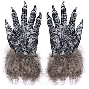 TOPOQ Wolf Claws Gloves Halloween Werewolf Gloves Animal Costume Gloves Hairy Hand Gloves Halloween Christmas Costume Party Gloves Fancy Dress