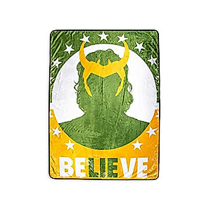 Marvel Studios Loki "Believe" Plush Throw Blanket | Super Soft Fleece Blanket, Cozy Sherpa Cover For Sofa And Bed, Home Decor Room Essentials | MCU Comic Book Gifts And Collectibles | 45 x 60 Inches