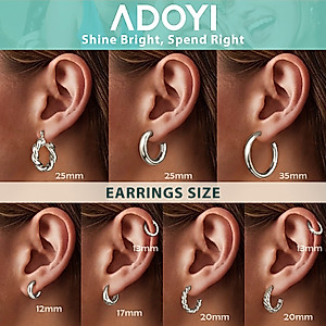 Adoyi Silver Hoop Earrings Set for Women Girls Gold Twisted Huggie Hoops Earrings 14K White Gold Plated Earrings for Women Lightweight 9 Pairs jewelry for women Girl Gift