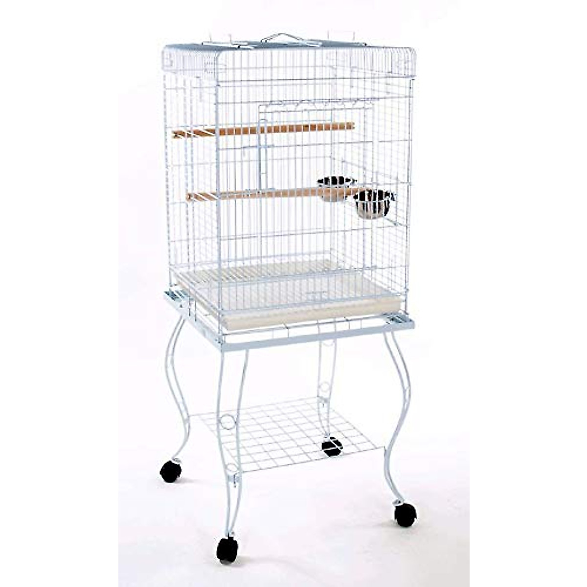 57" Rolling Standing Medium Dome Bird Cage Open Top Quaker Parrot Cockatiel Sun Parakeet Green-Cheek Conure Canary Lovebird Budgie Parrotlet Finch Cage with Detachable Stand