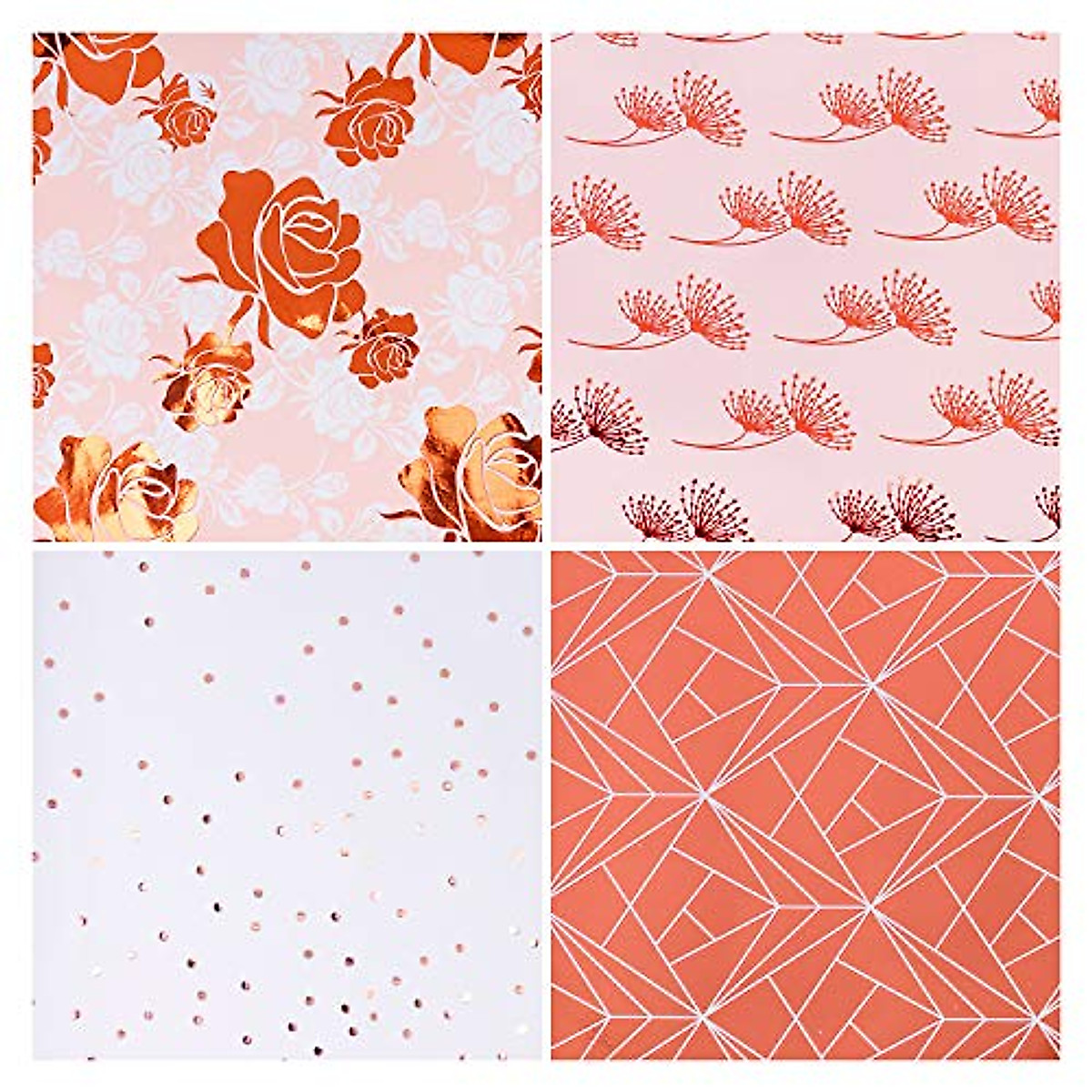 WRAPAHOLIC Wrapping Paper Roll - Rose Gold Floral, Dandelion, Lines and Polka Dots for Wedding, Birthday, Baby Shower - 4 Rolls - 30 inch X 120 inch Per Roll