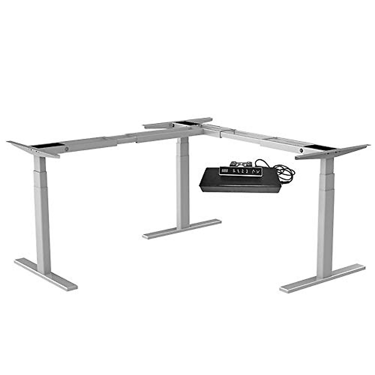 Bookshelf Height-Adjustable L-Shaped Standing Corner Desk Frame, Intelligent Electric Lifting Table with 4 Automatic Memory Keyboards, Heavy-Duty Steel Desk can Rotate 120°, for Home Office