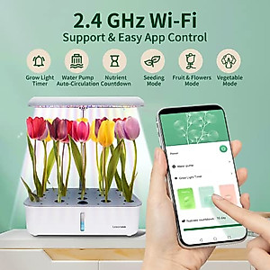 Hydroponics Growing System Indoor Garden, Indoor Gardening System with 14 Pods, WiFi Indoor Herb Garden, Herb Garden Kit Indoor with Grow Light, Adjustable Height Up to 20", Auto Pump, 5L Water Tank
