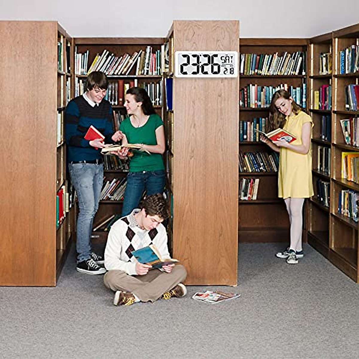 TXL Large Digital Day Wall Clock, Custom 8 Languages Calendar, Count up-Down Timer and Temp Reminder, 12/24Hr Desktop Alarm Clock with 14.17" Extra Large Display for Home Office Studio Hotel, White