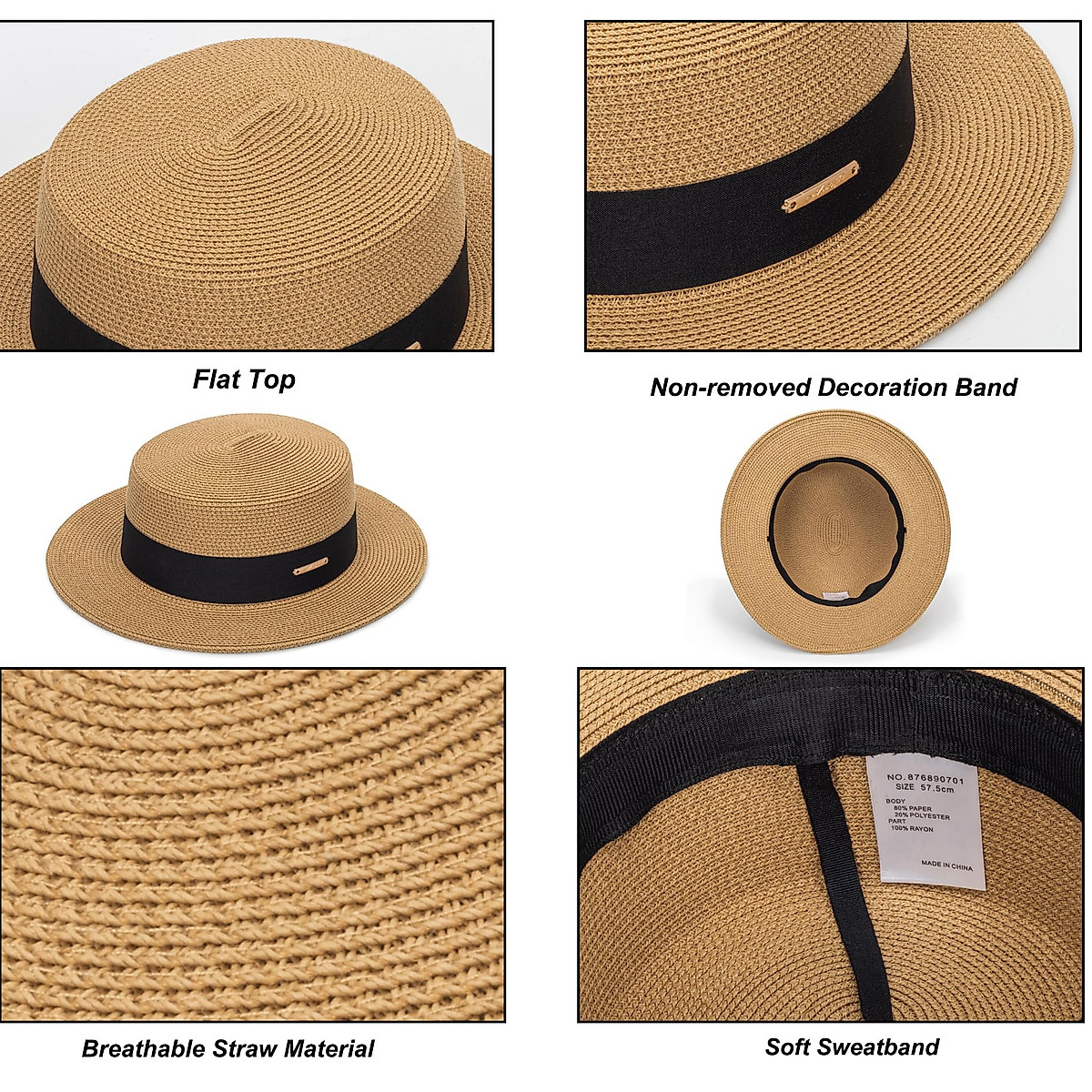 Women's Wide Brim Sun Hat Straw Panama Hat - UV-Protection Summer Boater Fedora Beach-Sun-Hats(M-L)