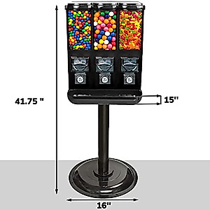 Vending Machine - Commercial Gumball and Candy Machine with Stand - Triple Vending Machine with Removable Canisters - Coin Operated Candy Dispenser and Gumball Machine - Vending Dispenser - Black