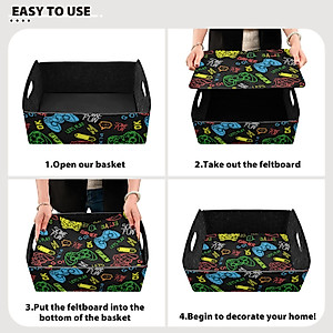 Fabric Storage Cube Gamepad Anime 13.7 × 10.2 × 5.1 inch Decorative Foldable Storage Basket Organizer with Handles Rectangle Thick for Multi Use