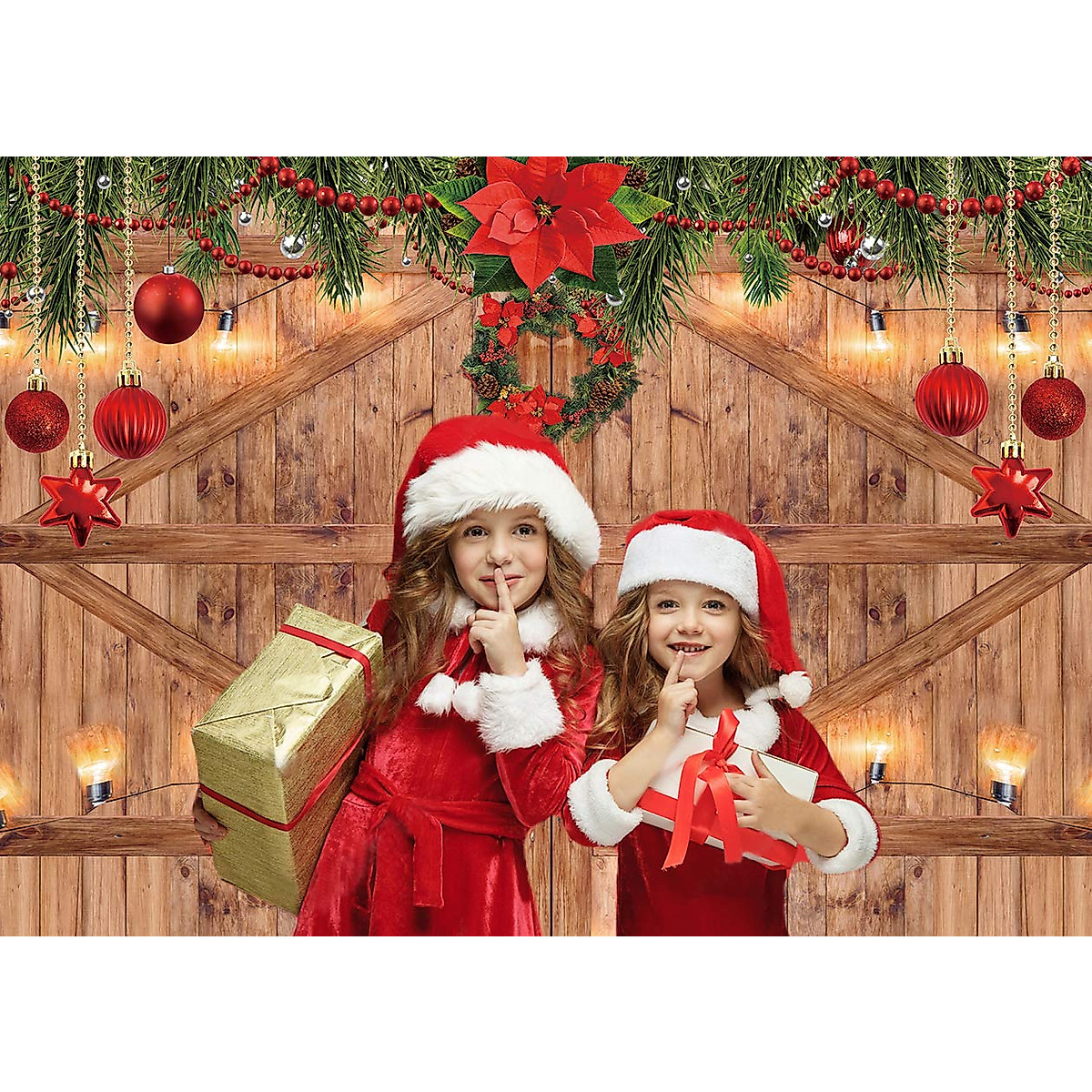 CYLYH 10x8FT Christmas Backdrop New Year Party Background Barn Door Backdrop Family Party Christmas Decoration Background Photo Studio Props D507