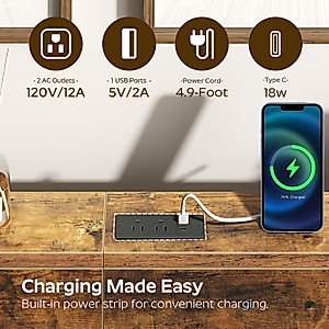 YATINEY Queen Size Headboard Only, Headboard for Queen Size Bed with Storage, Industrial Wooden Headboard with Outlet, USB and Type C Port, Adjustable Height, Sturdy and Stable, Rustic Brown and Black