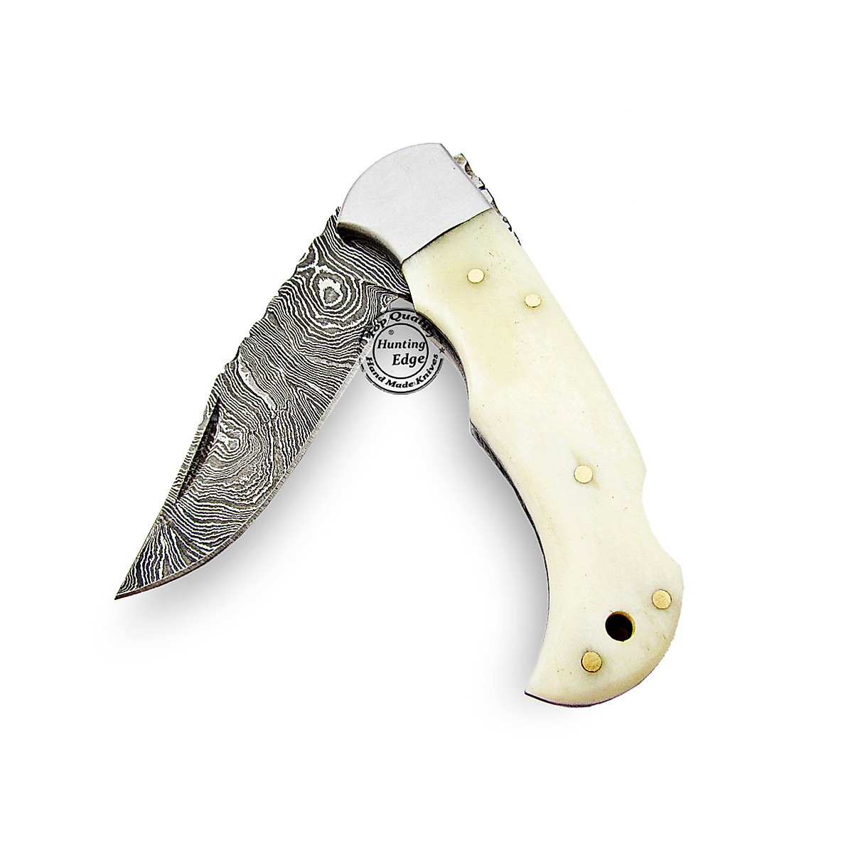 Hunting Edge Camel Bone 6.5'' 100% Handmade Damascus Steel Folding Pocket Knife 100% Prime Quality