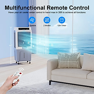 Uthfy Evaporative Air Cooler,3880CFM Swamp Cooler With 10.6 Gal Tank, 43" Portable Evaporative Cooler With Remote,12H Timer,4 Ice Pack,Oscillation,3 Speeds,3 In 1 Cooling Fan for Garage,Patio,Basement